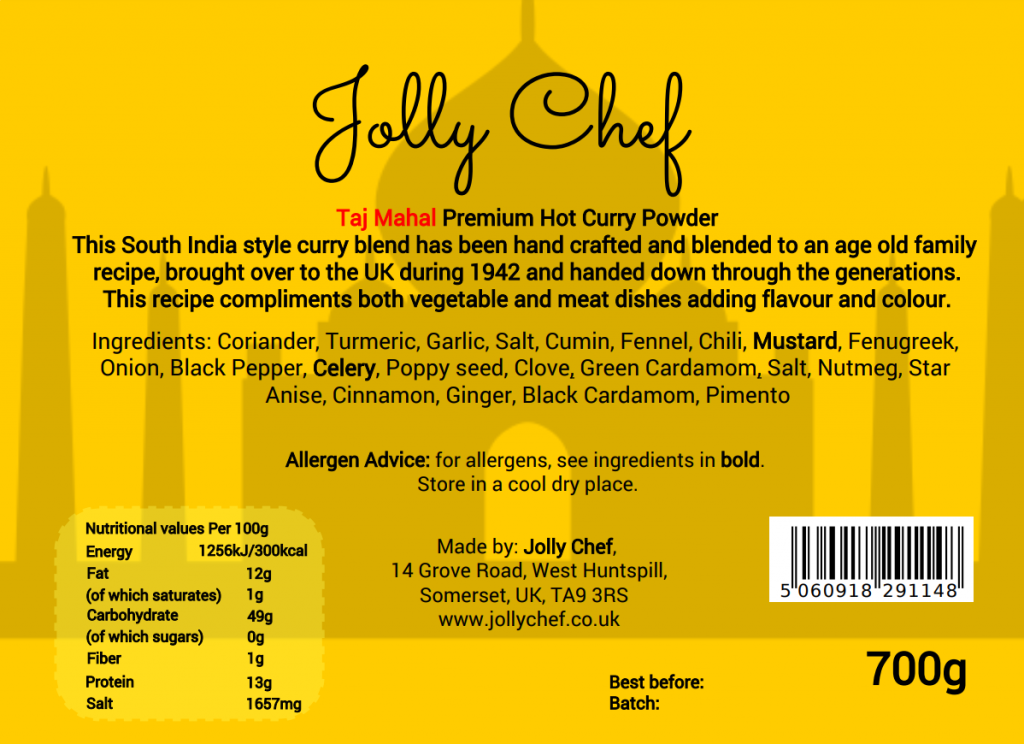 Hot Madras Curry Powder 700g Tub - Jolly Chef